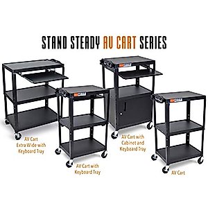 Line Leader AV Cart - Includes Height Adjustable Top Shelf - 15 ft Power Cord with Cord Management Included - Easy to Assemble (42 x 24 x 18 / Black)