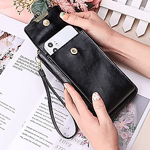 MANACUBE Women's Crossbody Handbags Small PU Leather Handbags Cellphone Wallet Purse with 2 Removable Straps, Black