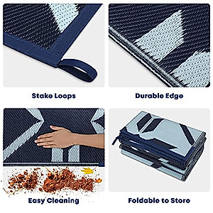 Kohree Outdoor Plastic Straw Rug 6x9, waterproof mat for camping patio rugs clearance rugs with 4 corner loops for patio, deck, backyard, picnic. Easy to clean & carry.