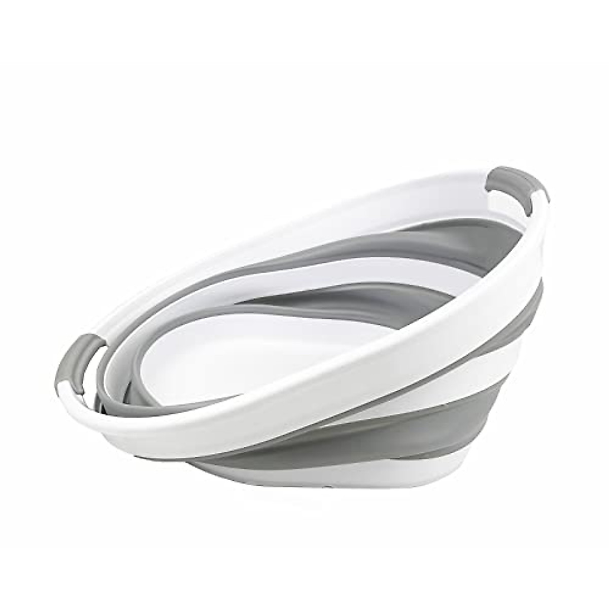 SAMMART 23L (6 Gallons) Set of 2 Collapsible Plastic Laundry Basket - Oval Tub - Foldable Storage Container/Organizer - Portable Washing Tub - Space Saving Laundry Hamper (White/Grey)