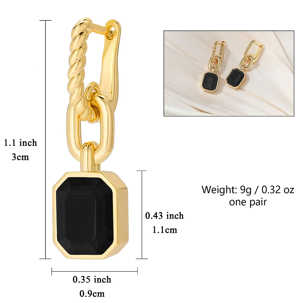Birthstone Crystal Dangle Drop Earrings, 18K Gold Plated Huggie Hoop Hypoallergenic Earring Jewelry Gifts for Women (Black-Hoop)