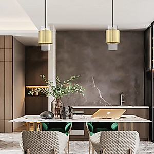 1 Light Hanging Indoor Kitchen Island Pendant Light 6" Drum Glass Shade Pendant Ceiling Light Fixtures Modern Farmhouse Dinning Over Sink (Gold Finish, 2 Pack)