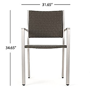 Christopher Knight Home Cape Coral Outdoor Wicker Dining Chairs with Aluminum Frames, 2-Pcs Set, Grey