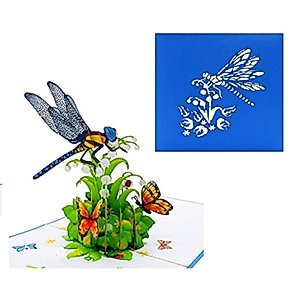ETA 3D Dragonfly and Butterfly Pop Up Card, 3D Animal and Flower Birthday Card, Nature Card, Mother Day Card, 3D Card for Anniversary, Thank You, All Occasions, A05 VHA05