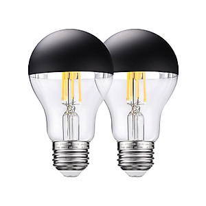 TORCHSTAR Dimmable Half Chrome Light Bulb, 4.5W(40W Eqv.), Anti Glare LED Light Bulbs, UL Listed, E26 Black Dipped Bulb, A19 Vintage LED Edison Bulb for Bedroom, Kitchen, 3000K Warm White, Pack of 2