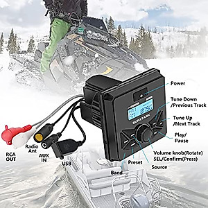 Marine Stereo Radio 4x45W Gauge Mounting WB/AM/FM Tuner Bluetooth Receiver for Boat, UTV, Golf Cart