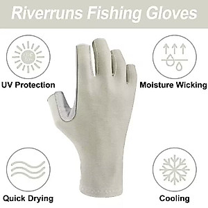 Riverruns Fingerless Fishing Gloves- Fishing Sun Gloves- UV Protection Gloves Men and Women Fishing, Boating, Kayaking, Hiking, Running, Cycling and Driving (Light Khaki, M)
