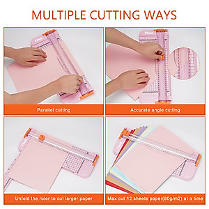 Flisin Paper Cutter,Portable Paper Slicer,12 Inch Paper Trimmer Scrapbooking Tool with Automatic Security Safeguard and Side Ruler for Craft Paper,A4 Paper,Coupon, Label and Cardstock (Pink)