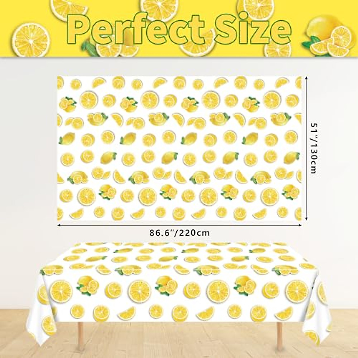 PTECDROTS 4Pcs Lemon Party Tablecloths, Yellow Tablecloth Plastic, Rectangular Lemonade Stand Supplies for Kids Birthday Baby Shower Summer Fruit Lemon Party Decorations, 86 x 51 Inch