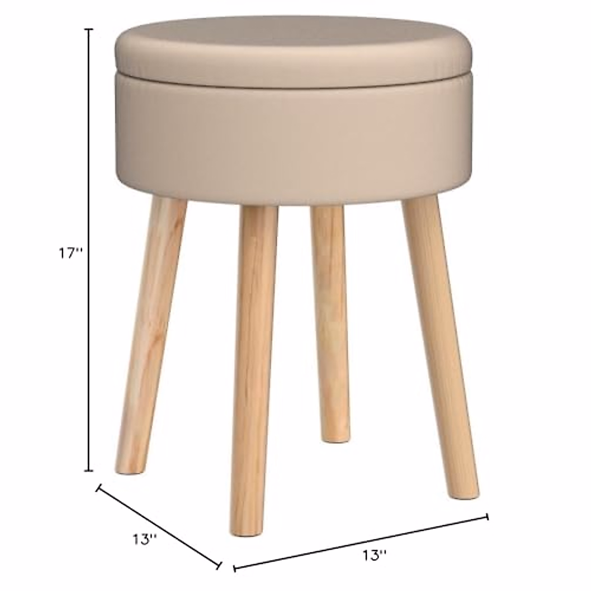 Mxfurhawa Storage Ottoman Linen Round Vanity Stool Tray Top Modern Foot Stool with Wood Legs Multifunctional Upholstered Foot Ottoman Rest for Living Room, Bathroom, Makeup (Beige)