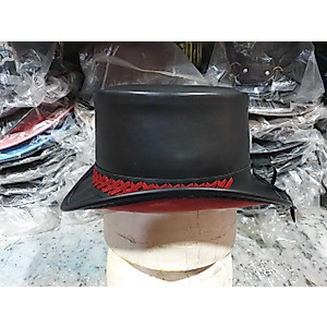 Steampunk Braided Band Black Leather Top Hat (Leather, Large)