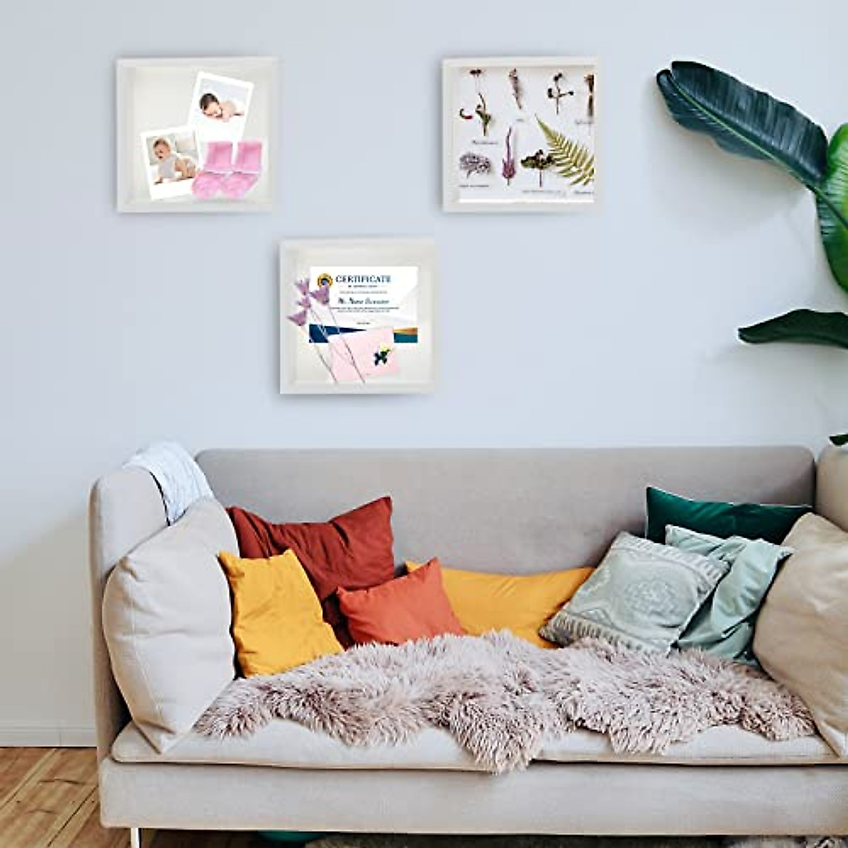 Anhow 2pcs 6x6 Shadow Box Frame, 3D Picture Frame Display Cas with Real Transparent Glass for Photos, Memorabilia, Crafts, Souvenir, Wedding Memories, Baby Items - White/ 1.2 Inch Depth