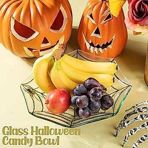 LFUTARI Glass Halloween Candy Bowl-Spider Web Candy Bowl Candy Dish -Decorative Treat Dish for Halloween Party Supplies