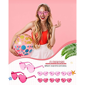 Frienda 8 Pairs Heart Shaped Sunglasses for Women Rimless Heart Glasses Candy Color Sunglasses for Party Favor(Rose Red, Pink)