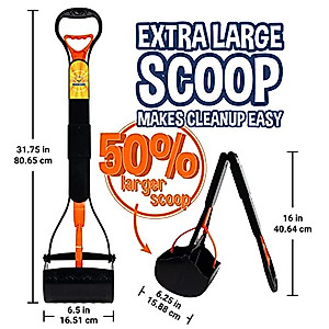 Bodhi Dog Extra Large Foldable Pooper Scooper | 32” Long Handle Portable Pooper Scooper | for Small and Large Dogs | Made with Premium Durable Materials - Orange
