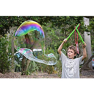 WOWMAZING Giant Bubble Wands Kit & bubble refills: Includes Wand, 5 Big Bubble Concentrate pouches and Tips & Trick Booklet | Outdoor Toy for Kids, Boys, Girls | Bubbles Made in The USA