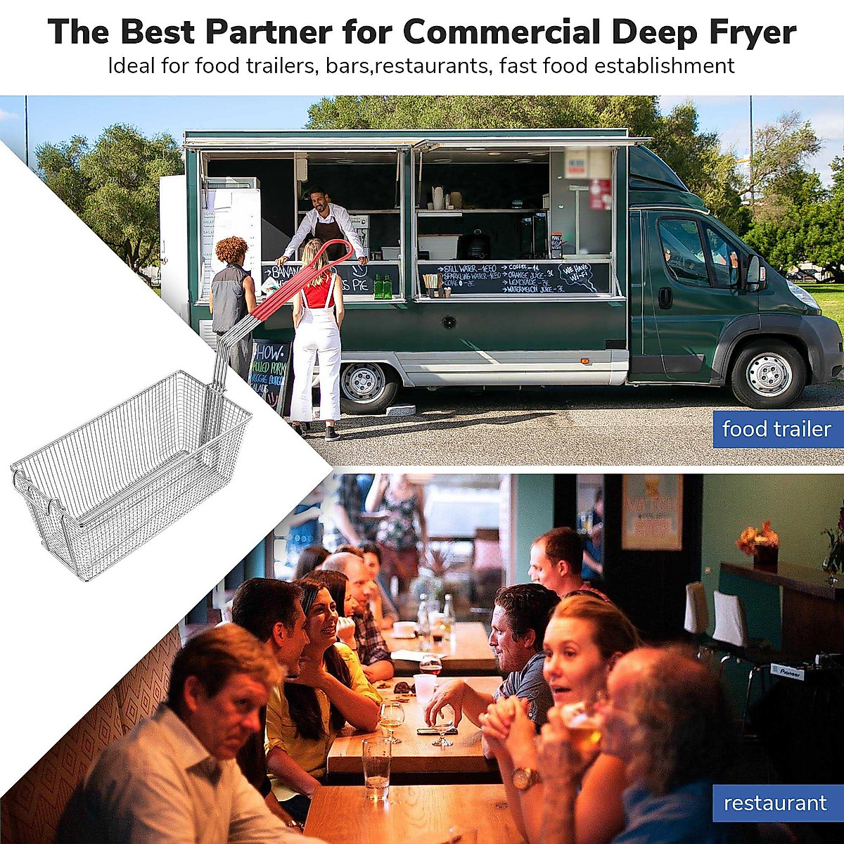 WeChef 2Pcs Deep Fryer Baskets with non-slip Handle 13" x 6 5/16" x 5 7/8" Nickel Plating Heavy Duty Construction Fryer Basket for Commercial Restaurant Roadside Stall Red