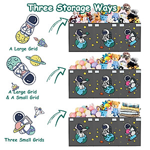 JAYSDAYLY Large Toy Box Storage Organizer,Sturdy Toys Storage Chest Bin Basket with Dividers and Lids for Toddlers,Boys,Girls,Nursery,Closet,Living Room Area,Playroom(Grey Astronaut)