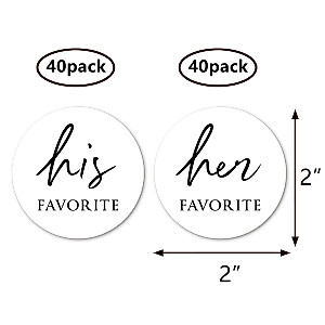 White His Her Favorite Stickers, 2 Inch Wedding Bridal Shower Party Favor Labels 80-Pack