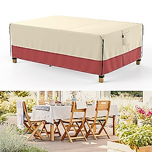 Patio Furniture Covers Waterproof, 600D Heavy Duty Outdoor Furniture Covers for Outdoor Table (124" W x 59" D x 29" H, Beige & Orange)