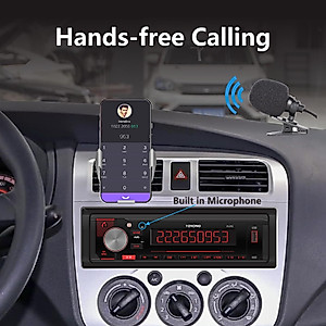Single Din Car Radio Receiver Automatic Brightness Bluetooth Car Stereo with LCD Display AM/FM Radio MP3 Player USB SD AUX Port Built-in Microphone, Hands-Free Calling, APP Control