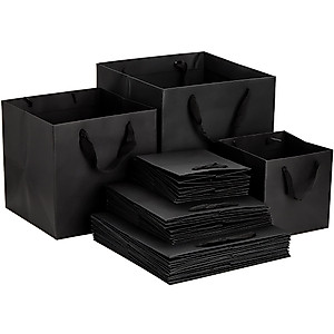 Yesland 30 Pack Black Kraft Paper Bags - 3 Sizes Square Gift Bags Shopping Bags with Ribbon Handles - Reusable Large Retail Business Packaging Bags for Goodie Party Wedding Present(10'', 8'', 6'')