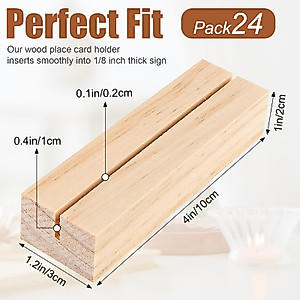 Boocalny 24PCS Wood Place Card Holder, Wooden Table Number Holders, Natural Sign Holders Stands, Picture Name Card Holder for Wedding, Retail Shop, Business Card Holders for Decoration, Events 4x1.2x1in