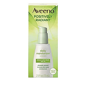 Aveeno Positively Radiant Daily Facial Moisturizer with Total Soy Complex and Broad Spectrum SPF 30 Sunscreen, Oil-Free and Non-Comedogenic, 2.5 fl. oz
