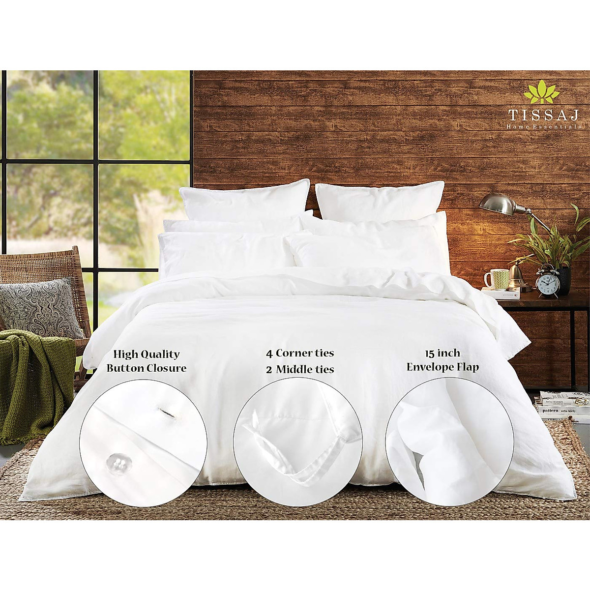 Tissaj Luxury Collection – Queen Size Duvet Cover – 100% GOTS Certified Organic Cotton – Sateen Weave – Damask Stripes Cloud Grey Color