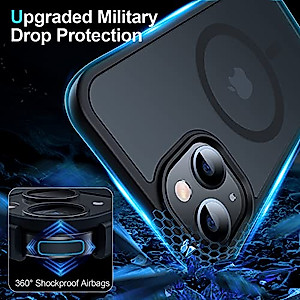 VOFATA Magnetic for iPhone 14 Case for iPhone 13 Case [Military Grade Drop Tested][Compatible with MagSafe] Shockproof Protective Translucent Matte Hard Back Slim Thin Phone Cover 6.1 inch, Black