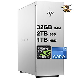 HP Envy Gaming Tower Desktop Computer 12th Generation Intel 12-Core i7-12700 Processor 32GB RAM 2TB SSD + 1TB HDD GeForce RTX 3060 Ti 8GB Graphic DisplayPort USB-C Thunderbolt Win11 + HDMI Cable