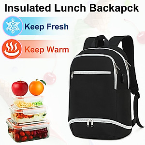 Laptop Backpack for Men Women Insulated Cooler Lunch Backpack 15.6 Work Computer Backpack with USB Port College Teacher(Black)