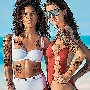 Yazhiji 40 sheets Lasting Temporary Tattoos Large Chrysanthemum and Lotus Flowers Collection Waterproof Temporary Fake Tattoo Stickers for Women and Girls