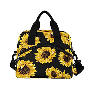 Baofu Sunflower Lunch Bag Insulated Waterproof Reusable Tote Bag Durable Portable Zipper Large Lunchbox Handbag with Strap for Kids Women Men