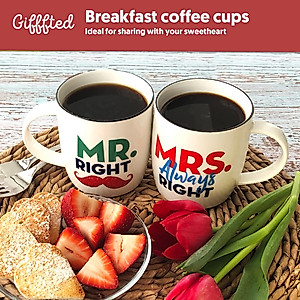 Triple Gifffted Mr Right Mrs Always Right Coffee Mugs Gifts Ideas for Couples, Wedding Anniversary, Engagement, Christmas, His & Hers, Bride and Groom, Parents, Newlyweds Bridal Shower, Ceramic 380ml