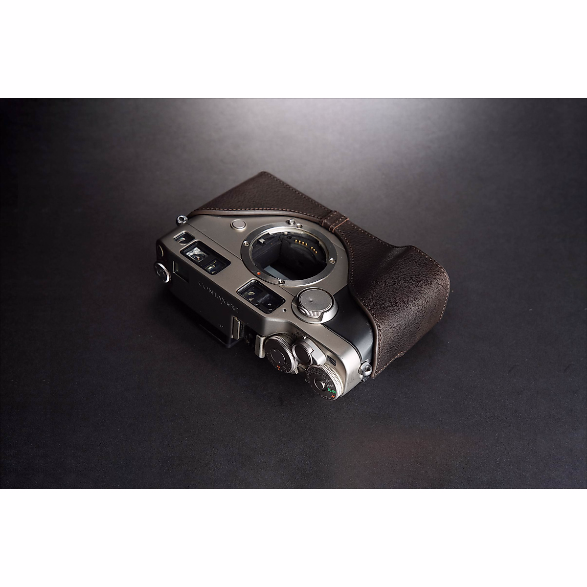 Contax G2 Case, BolinUS Handmade Genuine Real Leather Half Camera Case Bag Cover for Contax G2 Camera with Hand Strap (Coffee)