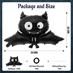 DECEED 5 PCS Halloween Balloons Black Bat Foil Balloons, Cute Bat Mylar Balloons Toys, Halloween Props, Halloween Party Decorations Kids Gifts