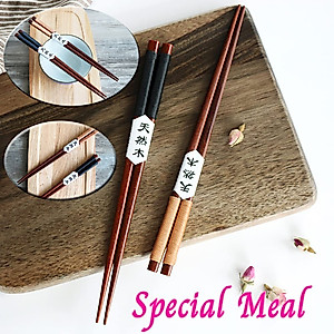 Chopsticks 2 Pairs Reusable Japanese Wooden Chopsticks for Sushi, Noodles as Ramen, Udon, Soba, Pho Dishwasher Safe 9 inches