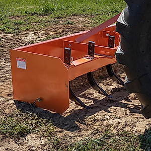 Titan Attachments 3 Point 7FT Rear Box Blade Scraper Grader, Category 0 and 1 Hitch Tractor Attachment, 7 Scarifier Teeth, Reversible Cutting Edge