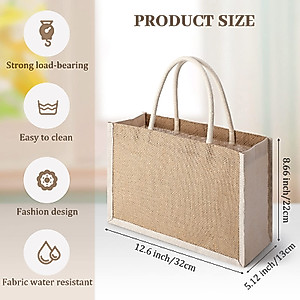 Nuogo 6 Pcs Burlap Gift Bags Jute Tote Bags with Handle Large Reusable Jute Canvas Gift Favors Bag for Christmas DIY Women Market Grocery Shopping, Beach Trip, Mother Bridesmaid Wedding