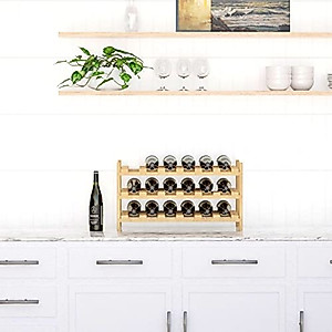 Wine Racks America Living Series Stackable Wine Rack - Durable and Modular Wine Storage System, Pine Unstained - Holds 18 Bottles