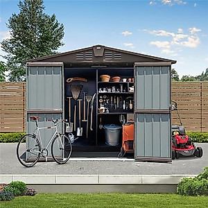 UBGO Outdoor Storage Shed 8.2' x 6.2',Garden Tool Storage Shed,Metal Steel Utility Tool Shed Storage House with Double Lockable Doors & Air Vents for Backyard Patio Garden Lawn-Brown