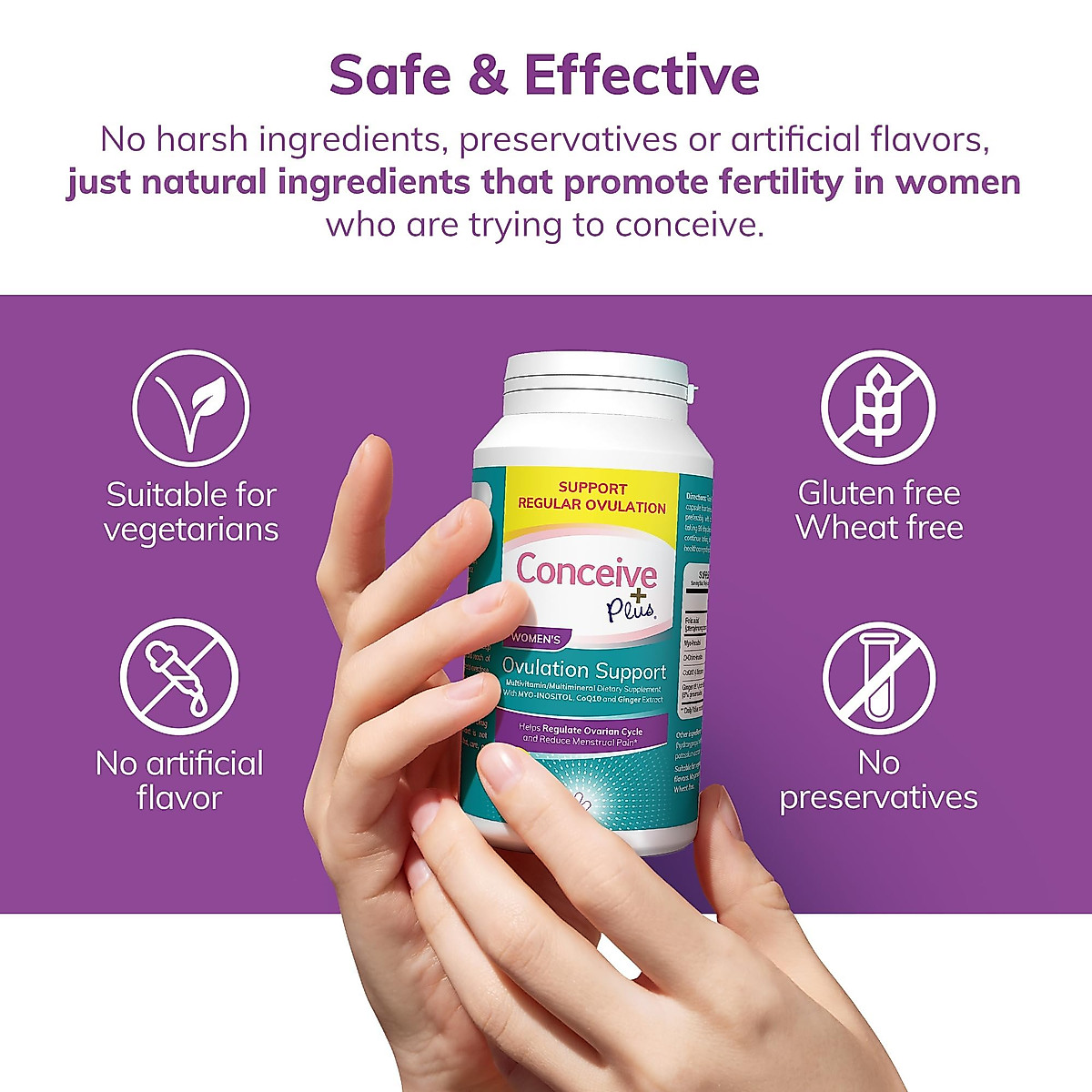 CONCEIVE PLUS Myo-Inositol & D-Chiro Inositol Supplement Blend Capsules | Folate, Ginger, CoQ10, Vitamin B8 | 30-Day Supply Healthy Ovarian Function for Women | 120 Inositol Caps