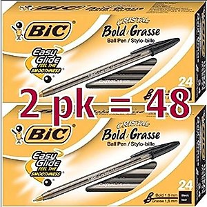 BIC Cristal Bold, 1.6 mm Ball Pen, Black - Pack of 48 (MSBP241-BKx2)