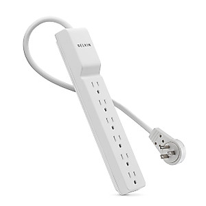 Belkin Power Strip Surge Protector - 6 AC Multiple Outlets - Flat Rotating Plug, 8 ft Long Heavy Duty Extension Cord for Home, Office, Travel, Computer Desktop & Charging Brick - White (720 Joules)