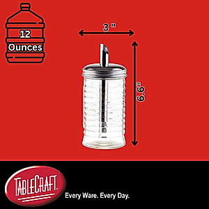 TableCraft HBH860 Beehive Collection Sugar Pourer, 12 oz., 6-5/8"H, Dishwasher Safe, Stainless Steel Pour spout, Glass, Clear