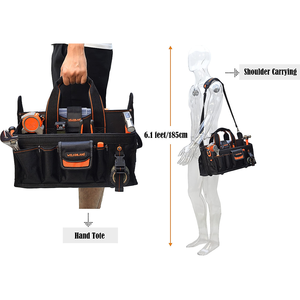 19-POCKETS Tool tote, Tool bag organizer, Electrician tool bag, HVAC tool bag, Tool caddy, Tool bags for electricians, Tool tote bag w/socket organizer tool boxes, Electrical and maintenance tool bag