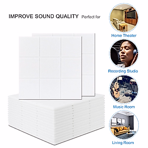 BXI Sound Absorber - 16 Pack Self-adhesive 12 X 12 X 0.4 Inches Acoustic Absorption Panels, Tackable Sound Absorbing Panels for Wall and Ceiling Acoustic Treatment