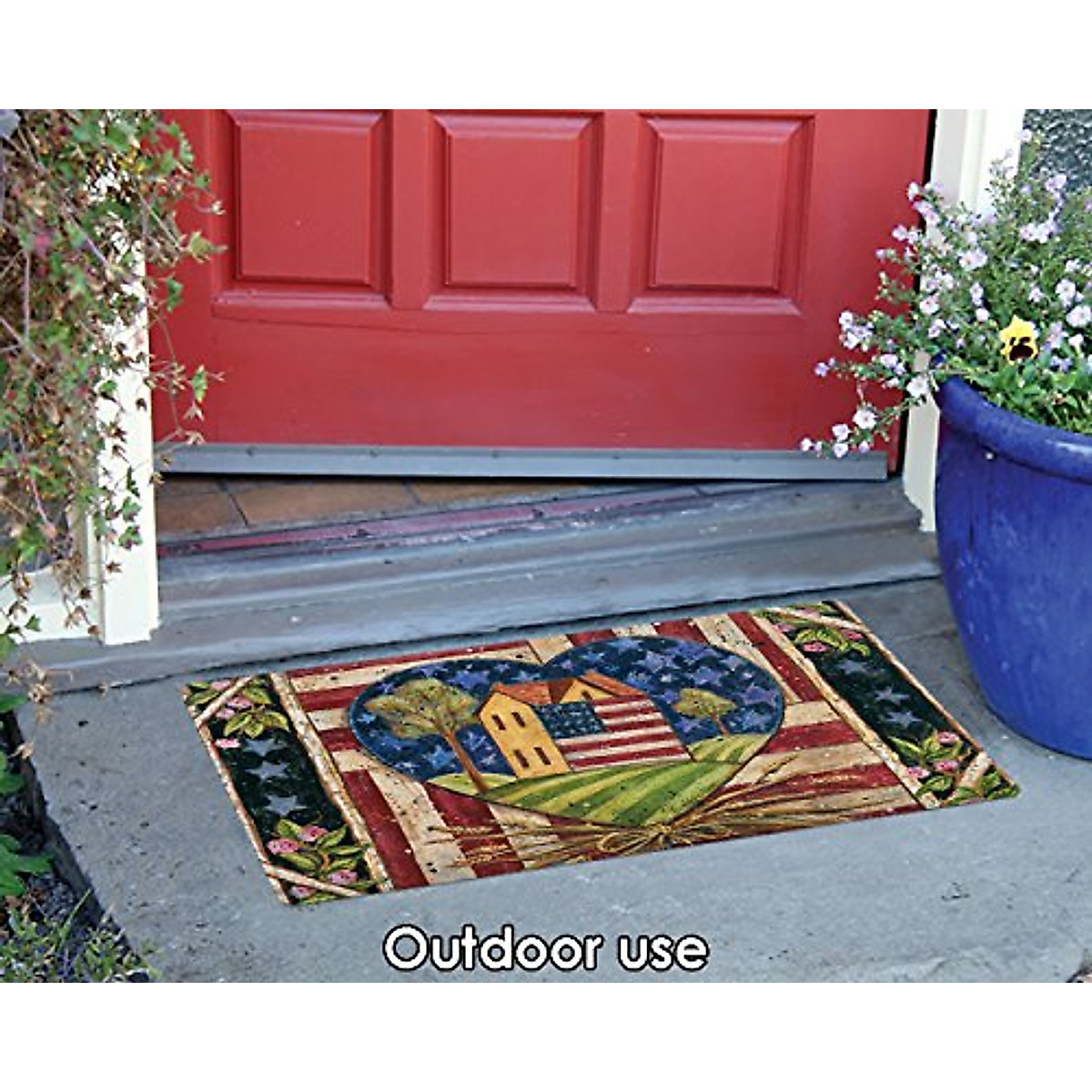 Toland Home Garden 800049 American Folk Heart Summer Door Mat 18x30 Inch Welcome Outdoor Doormat for Entryway Indoor Entrance
