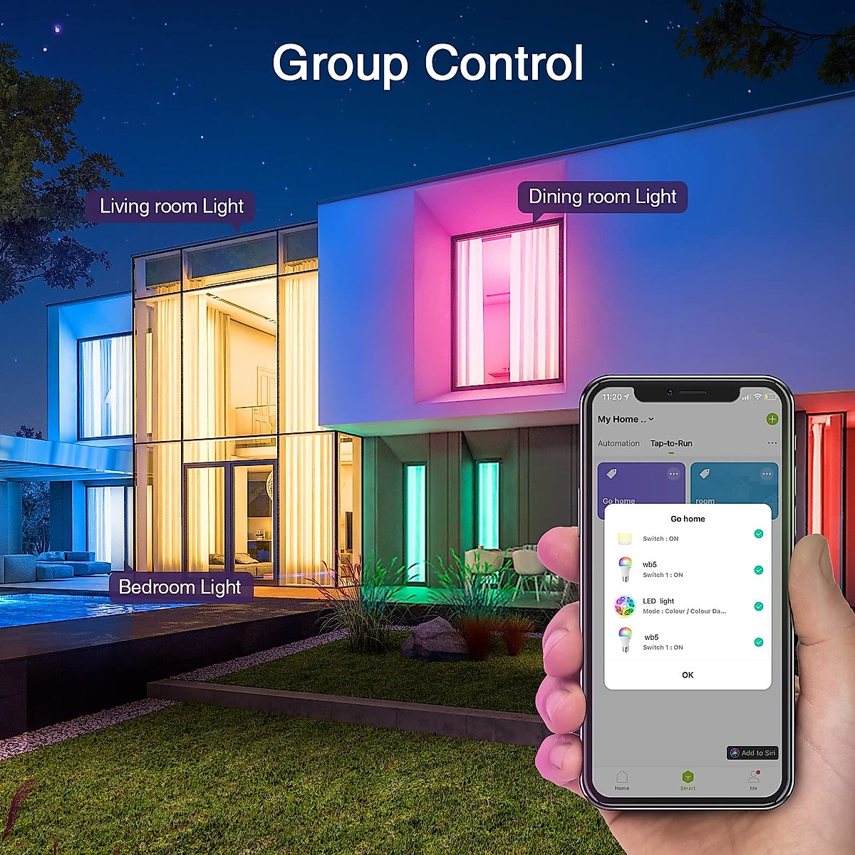 Ghome Smart Lightbulbs, A19 E26 ColorChangingLedBulbWorks with Alexa, Google Home, App & Voice Control, 2.4Ghz WiFiOnly, 800 lumensDimmable RGB Warm White Smart Home Lighting Bulb, 4 Count(Pack of 2)